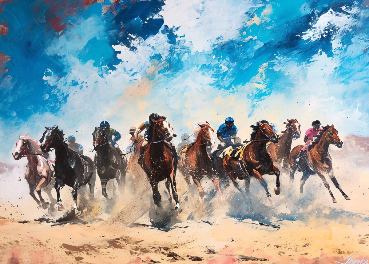 'Desert horse race ' Poster, picture, metal print, paint by Scarlet ...