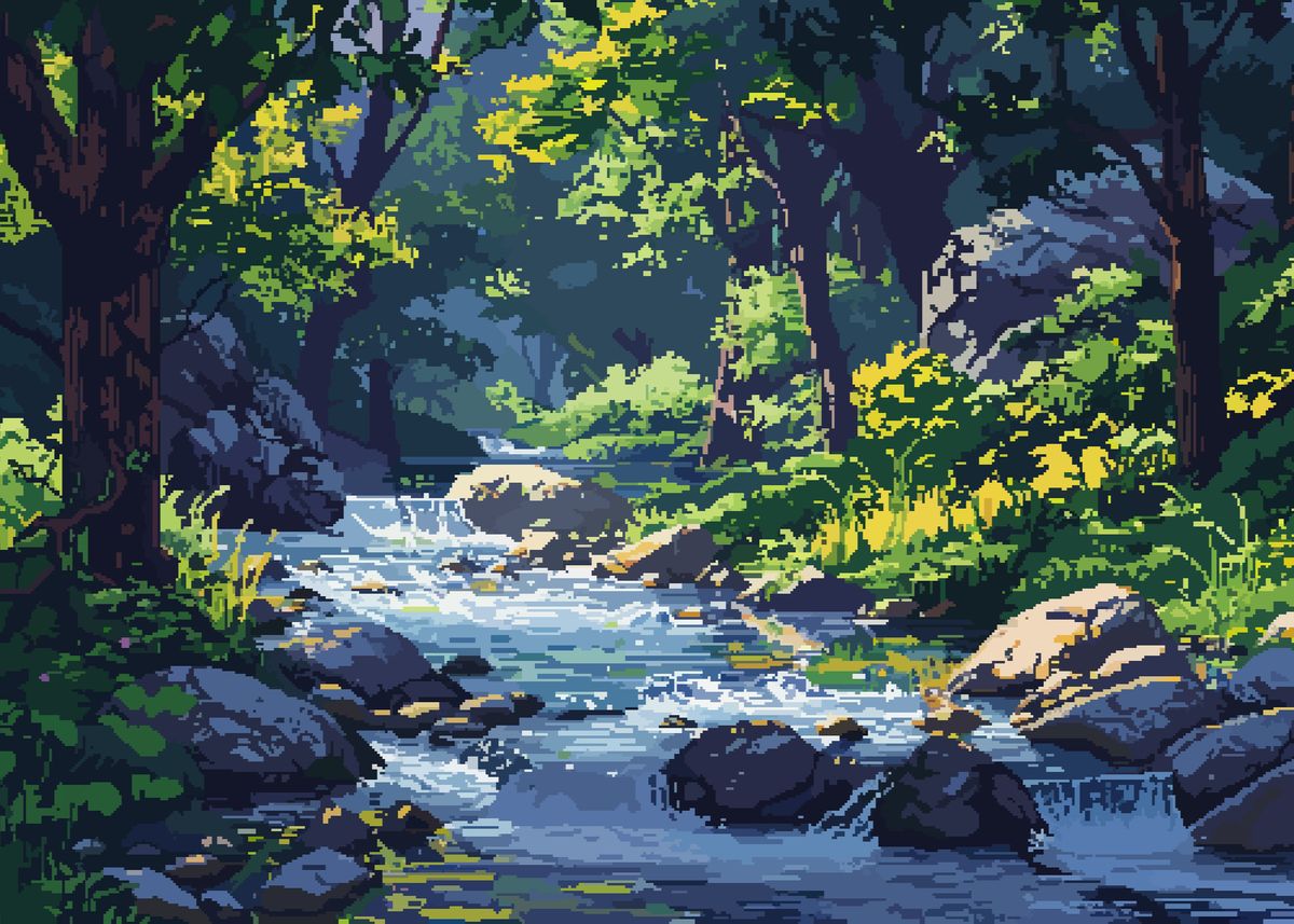 'Forest River Pixel Art' Poster, picture, metal print, paint by LVTFCO ...