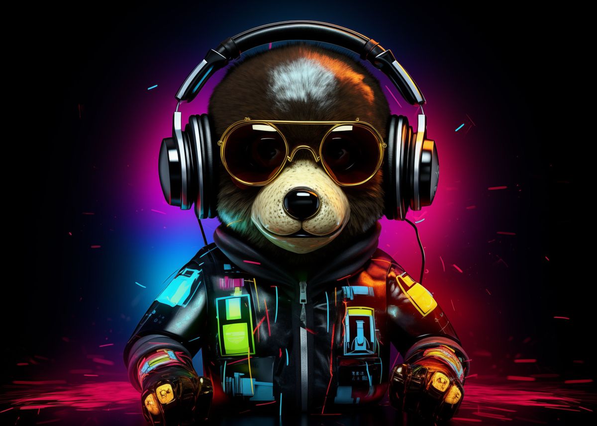 'DJ bear' Poster, picture, metal print, paint by Yuki | Displate