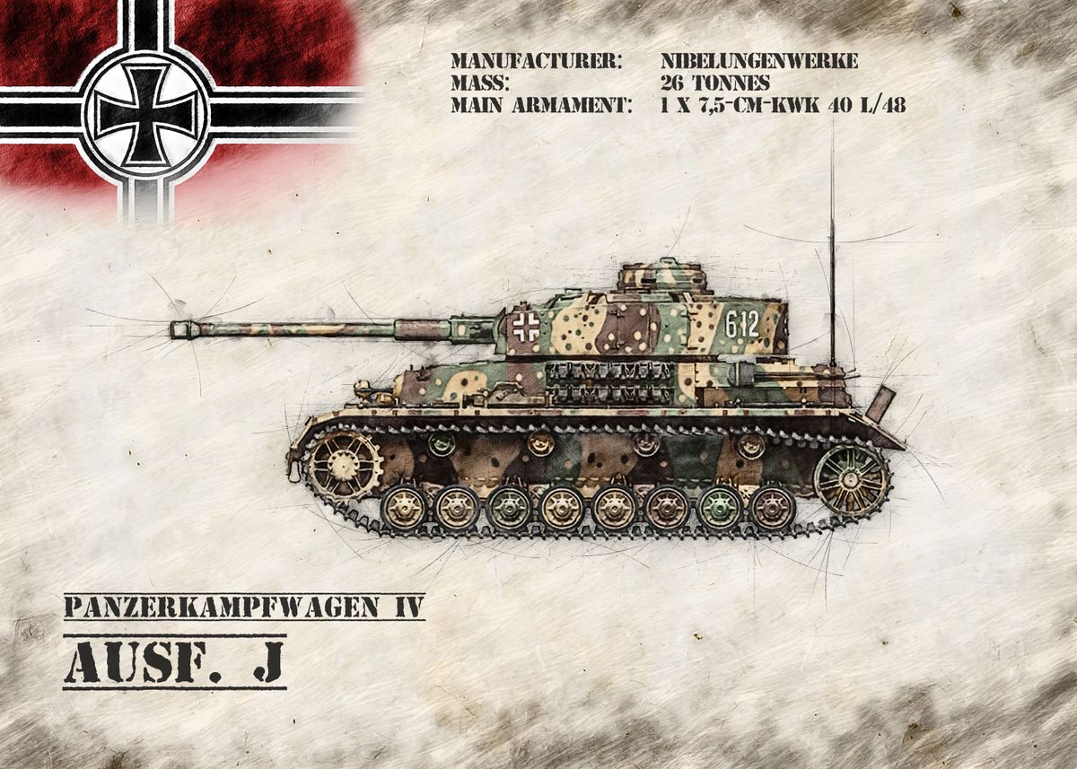 'Panzerkampfwagen IV J' Poster, picture, metal print, paint by ...