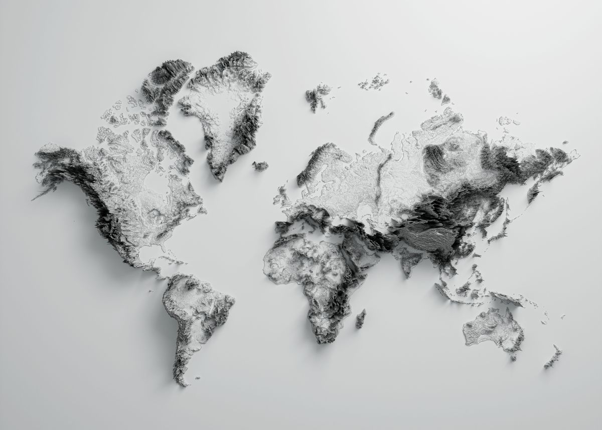 'World Relief Map' Poster, picture, metal print, paint by Conceptual ...