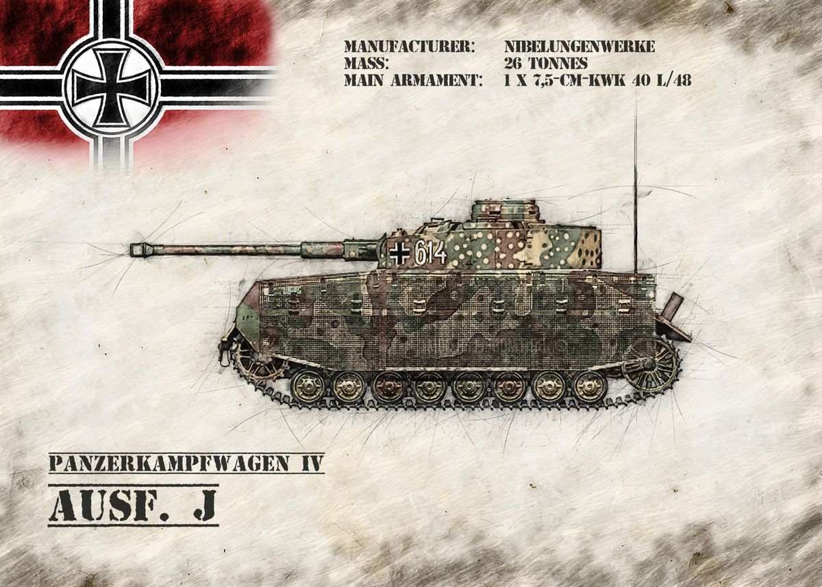 'Panzerkampfwagen IV J' Poster, picture, metal print, paint by ...