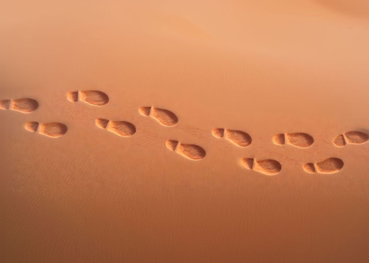 'Footsteps trail desert aer' Poster, picture, metal print, paint by ...