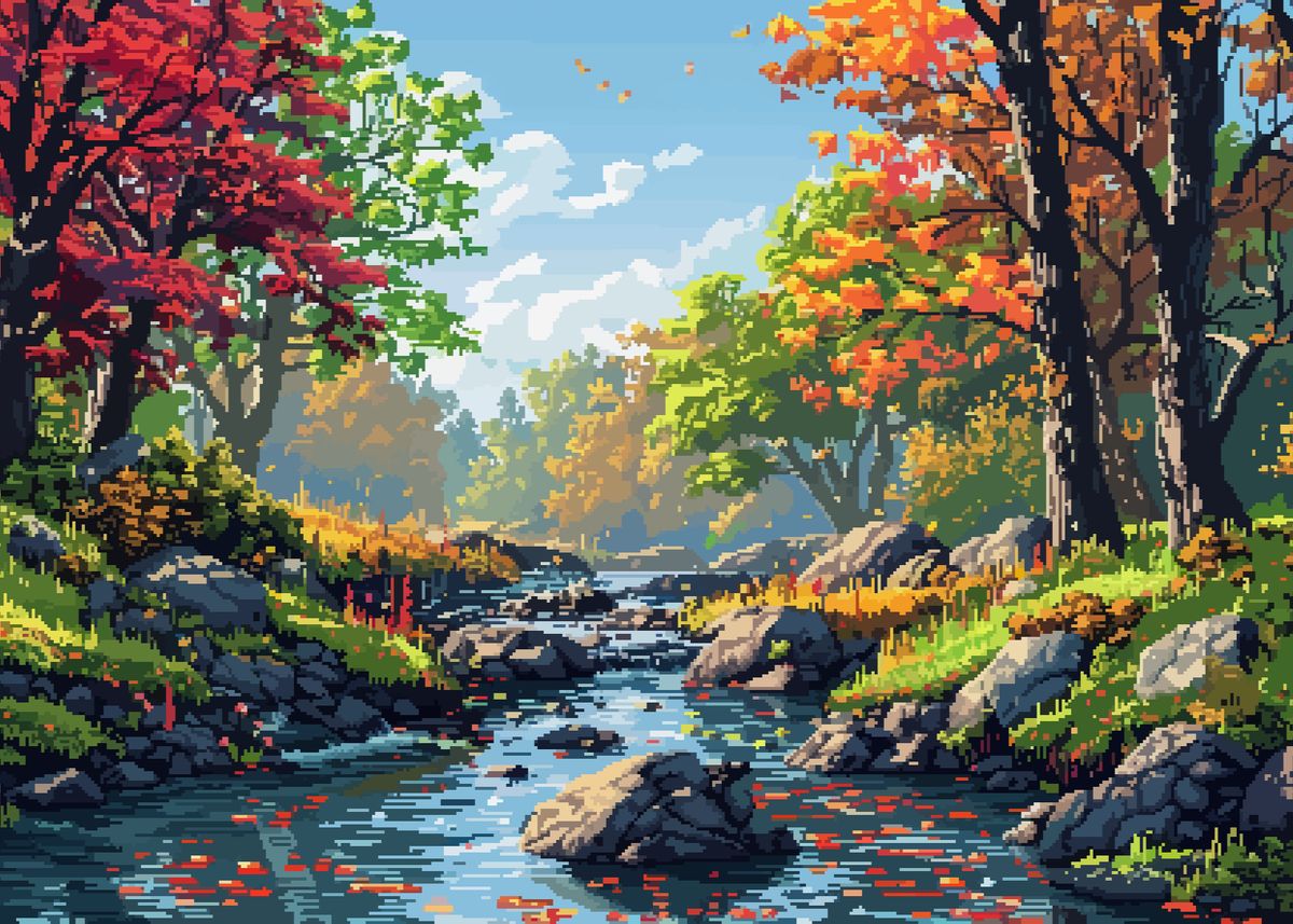 'Autumn Forest Pixel Art' Poster, picture, metal print, paint by LVTFCO ...