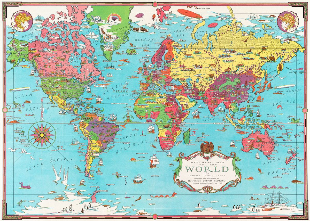 'Mercator map of the world ' Poster, picture, metal print, paint by Sam ...