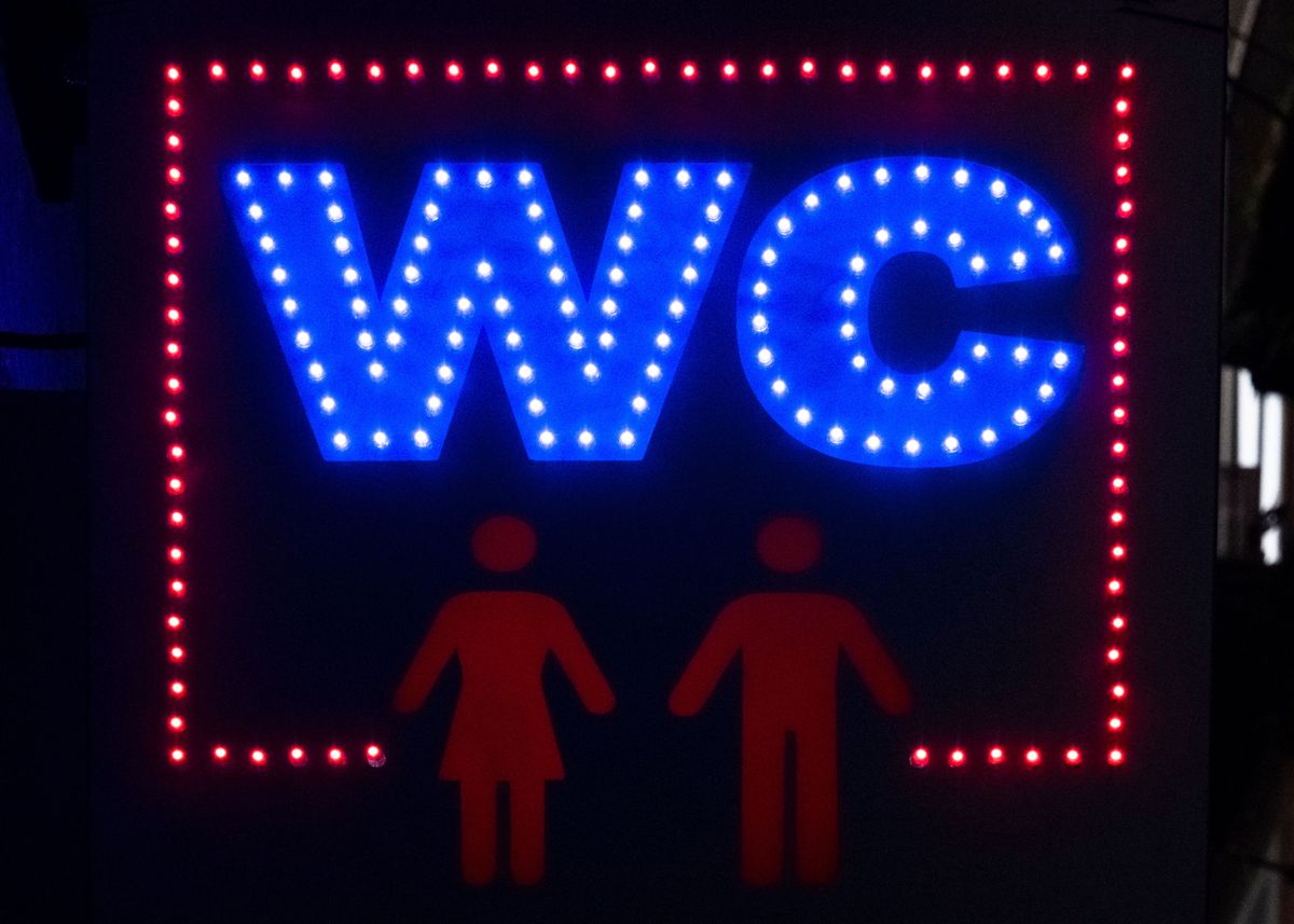 'WC neon sign street hangin' Poster, picture, metal print, paint by ...