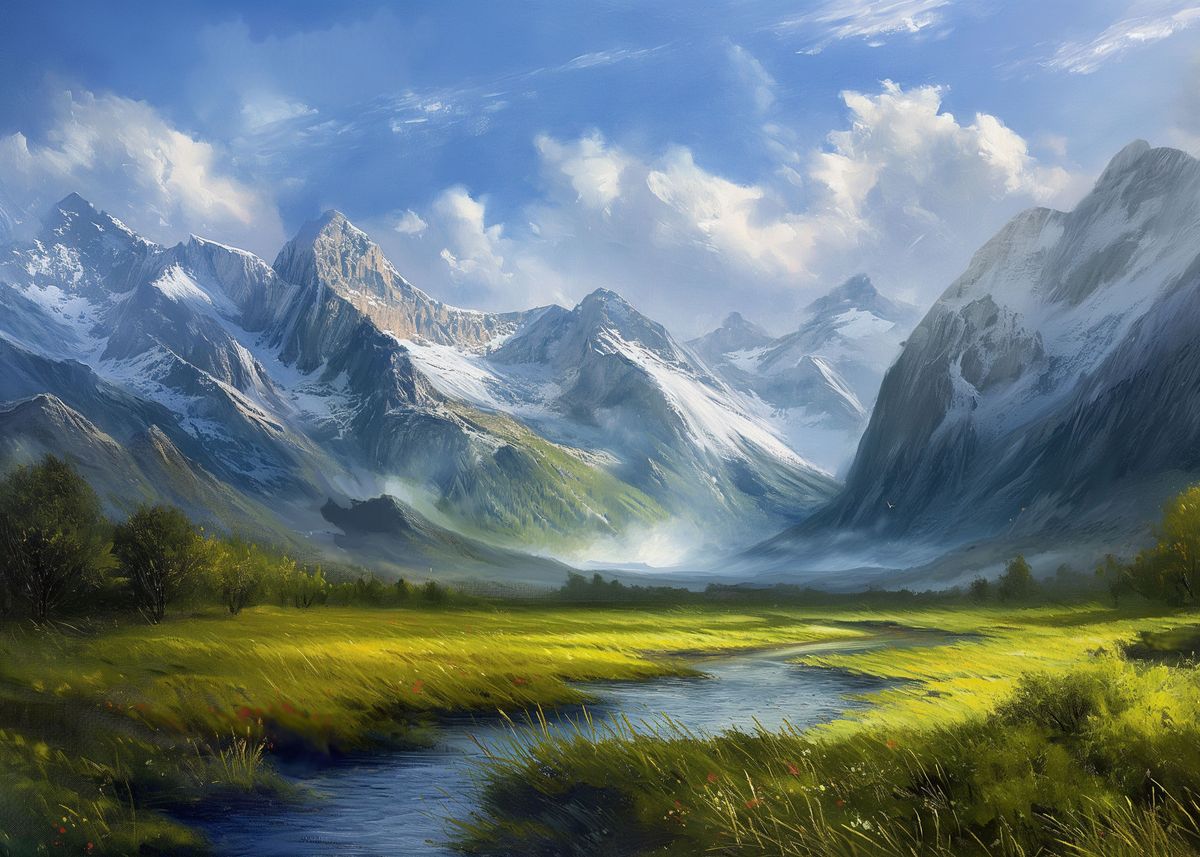 'Landscape Drawing Bayern' Poster, picture, metal print, paint by ...