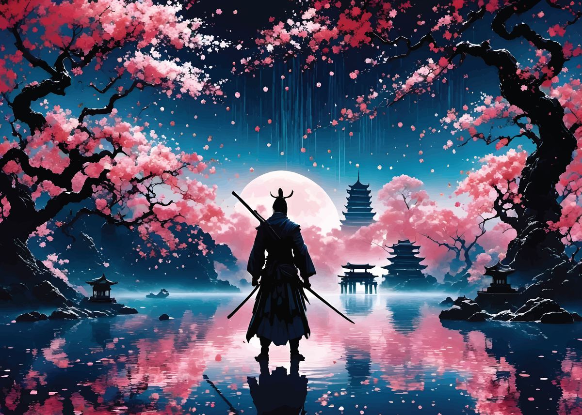 'cherry blossoms samurai' Poster, picture, metal print, paint by ALEX ...
