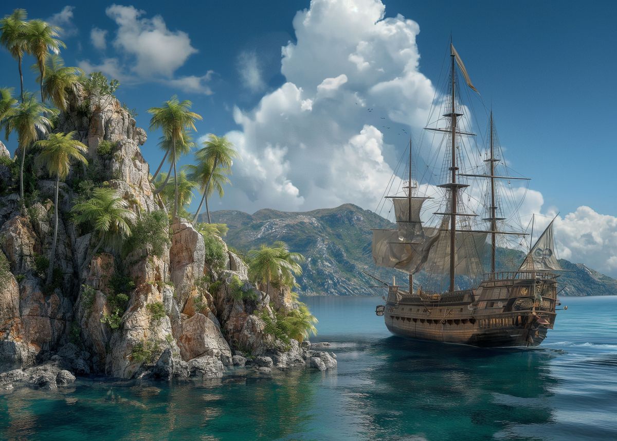 'Pirate ship in Caribbean' Poster, picture, metal print, paint by ...