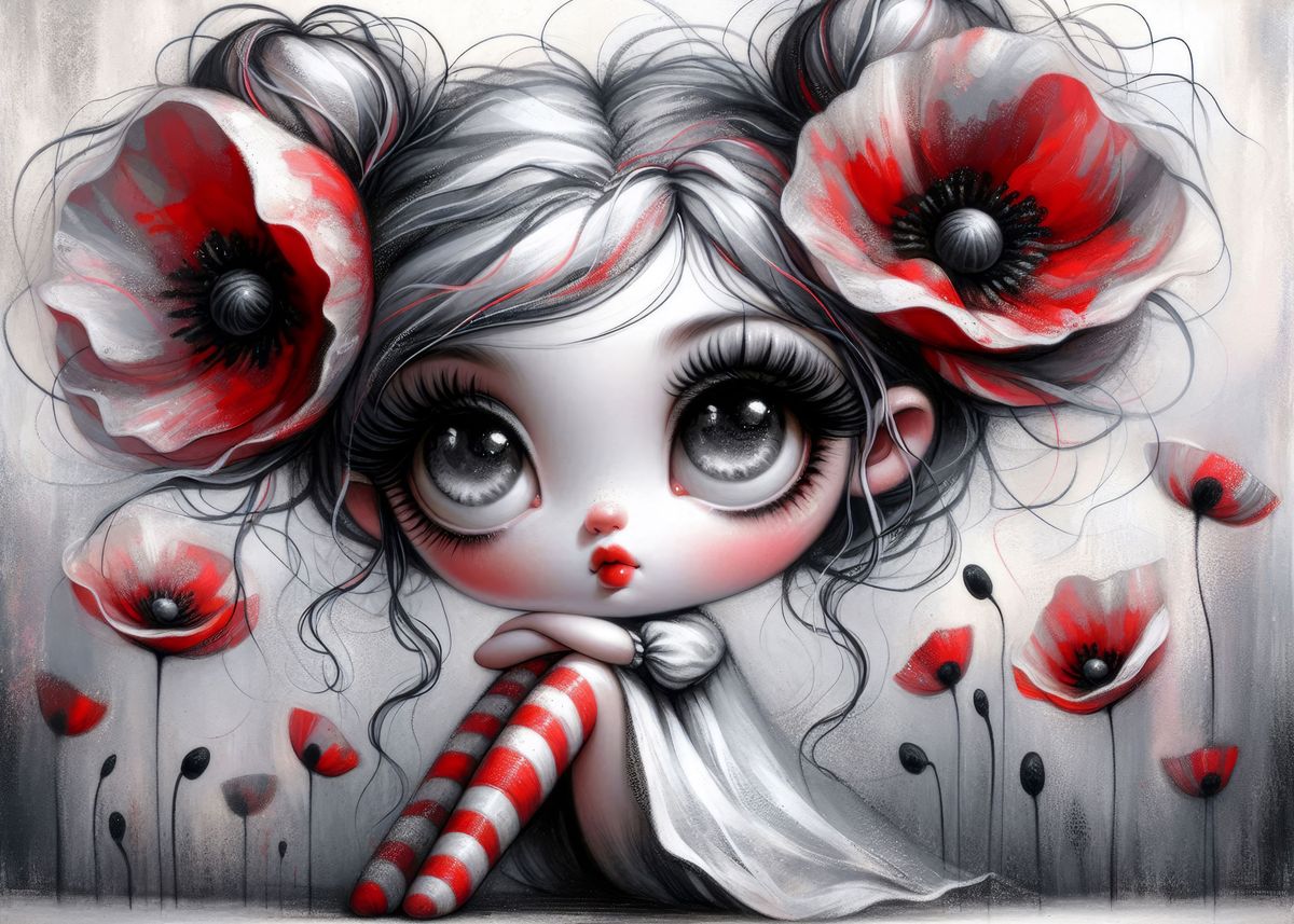 'Whimsy Gothic Poppy Girl' Poster, picture, metal print, paint by ...