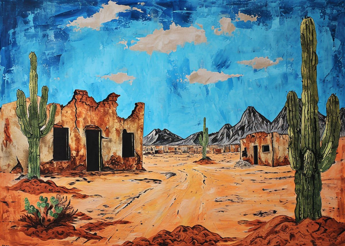 'Desert ghost town ' Poster, picture, metal print, paint by Scarlet ...