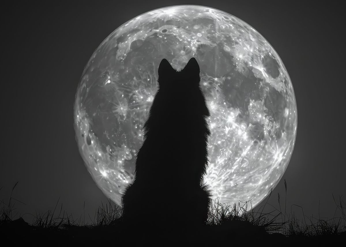 'Wolf looking to the moon' Poster, picture, metal print, paint by ...