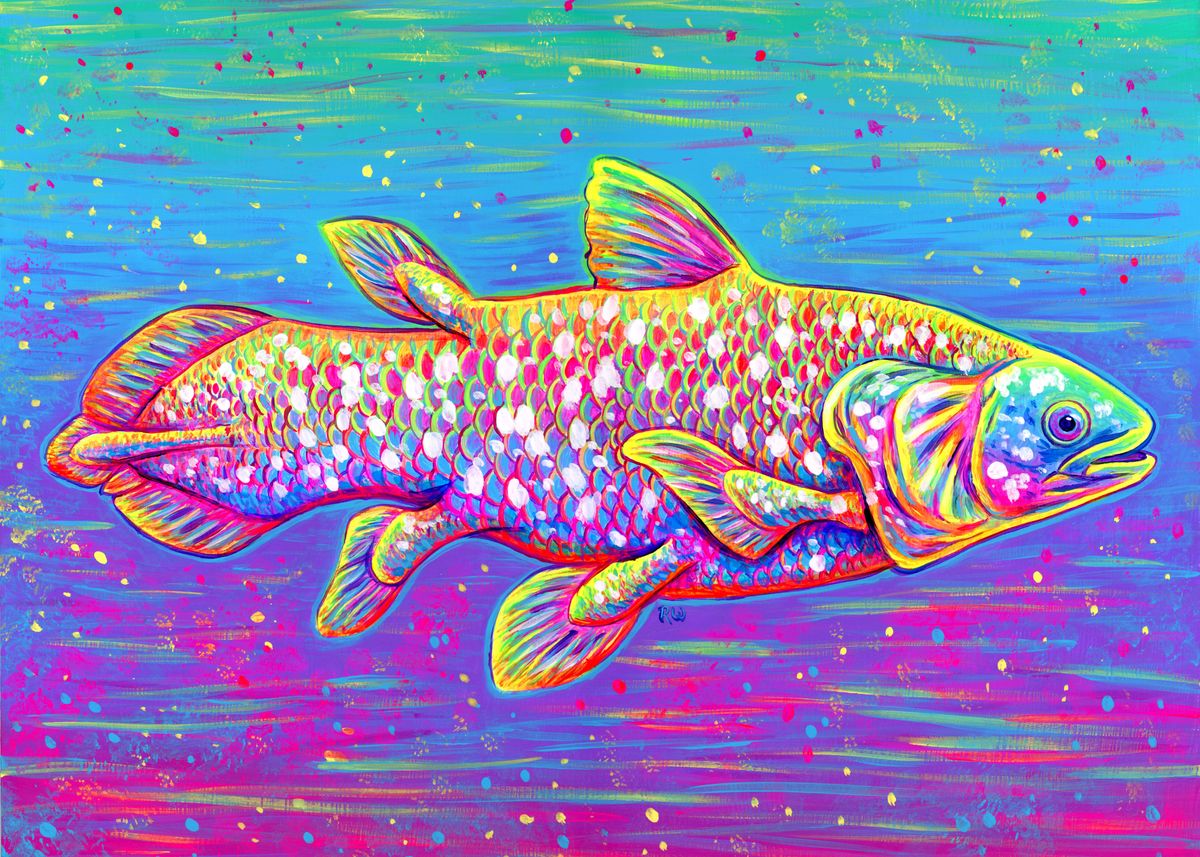 'Rainbow Coelacanth' Poster, picture, metal print, paint by Rebecca ...