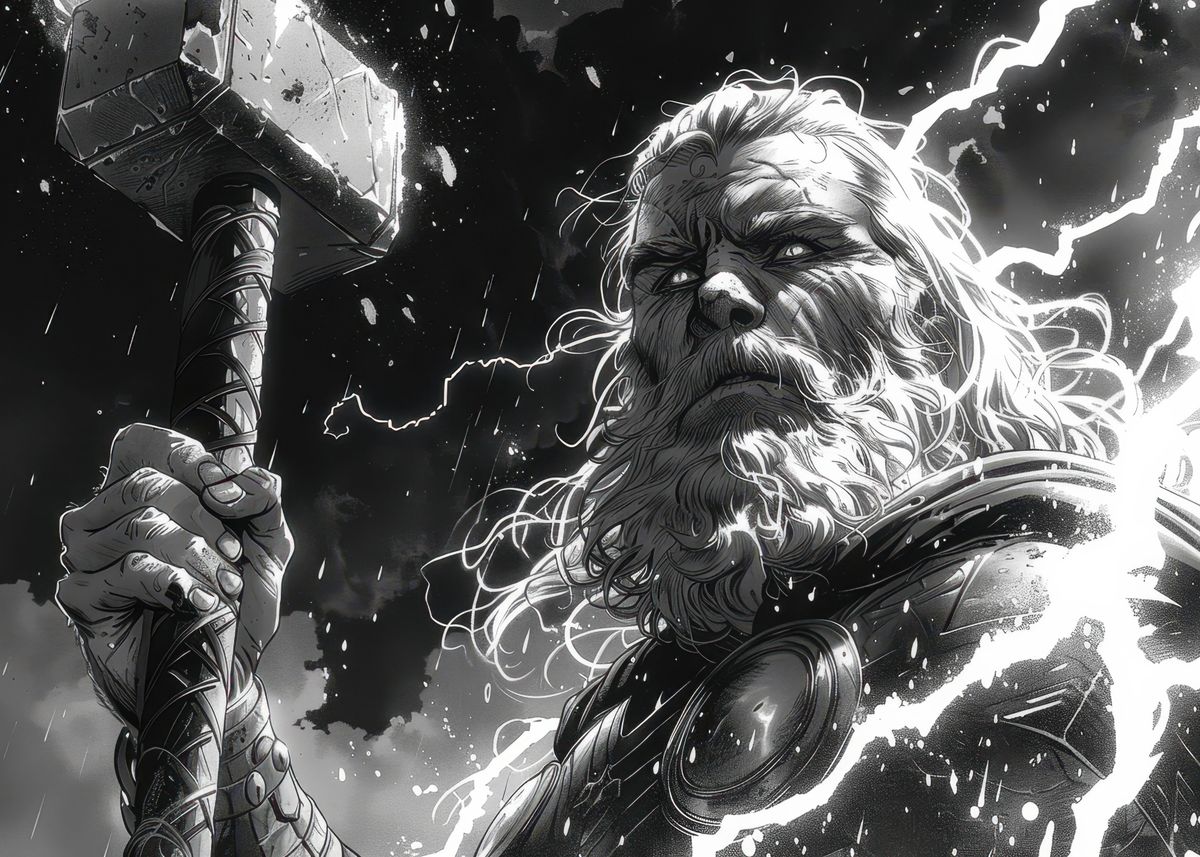 'Thor holding his hammer' Poster, picture, metal print, paint by ...