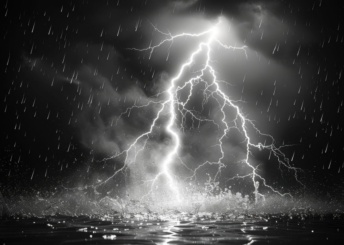 'Lightning bolt black white' Poster, picture, metal print, paint by ...