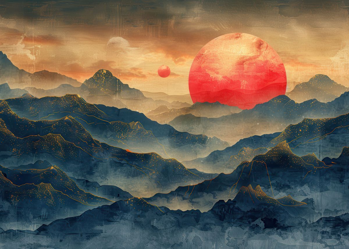 'Mountain landscape sunset' Poster, picture, metal print, paint by ...