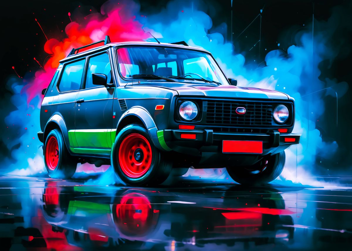 'Lada Niva' Poster, picture, metal print, paint by Maxime Arbez | Displate
