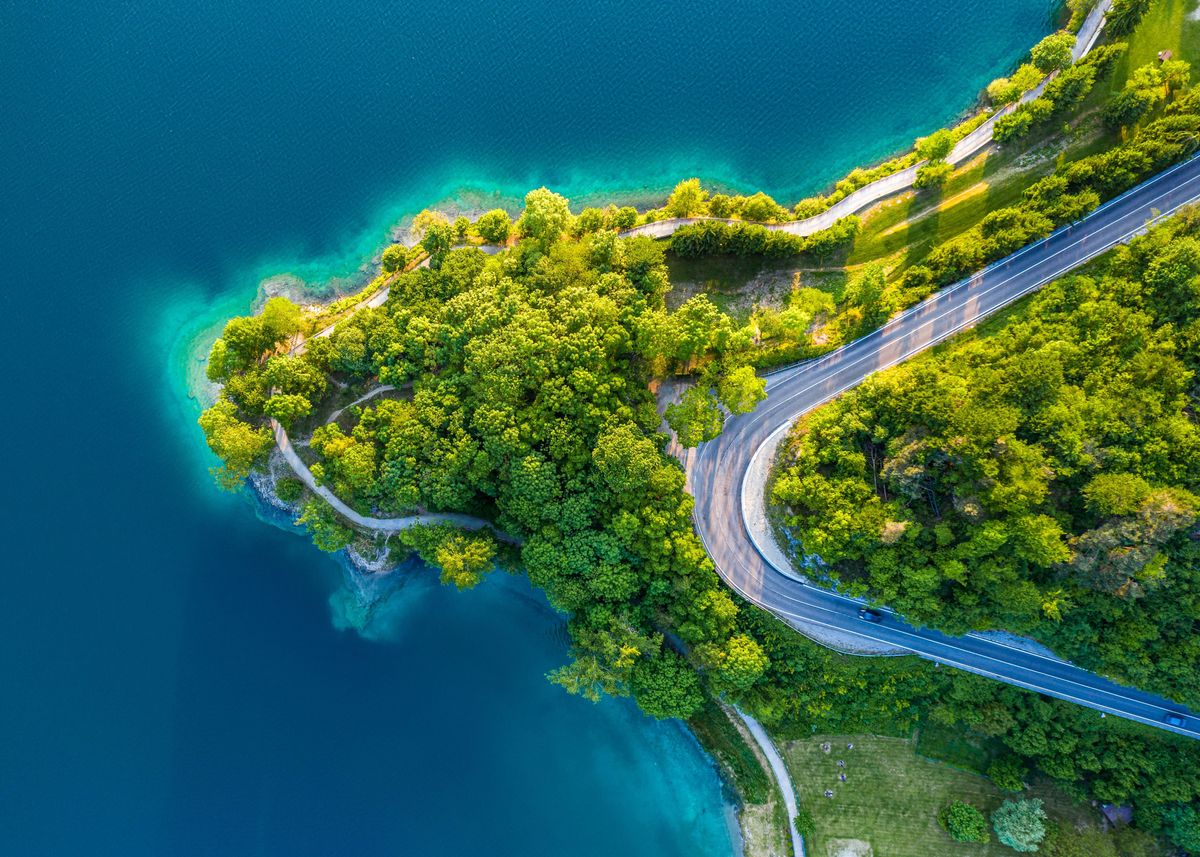 'Top View of Lago di Ledro' Poster, picture, metal print, paint by ...