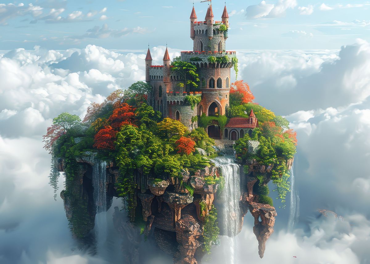 'Flying Castle in the sky' Poster, picture, metal print, paint by ...