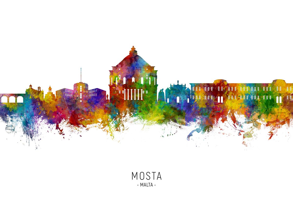 'Mosta Skyline Malta' Poster, picture, metal print, paint by Michael ...