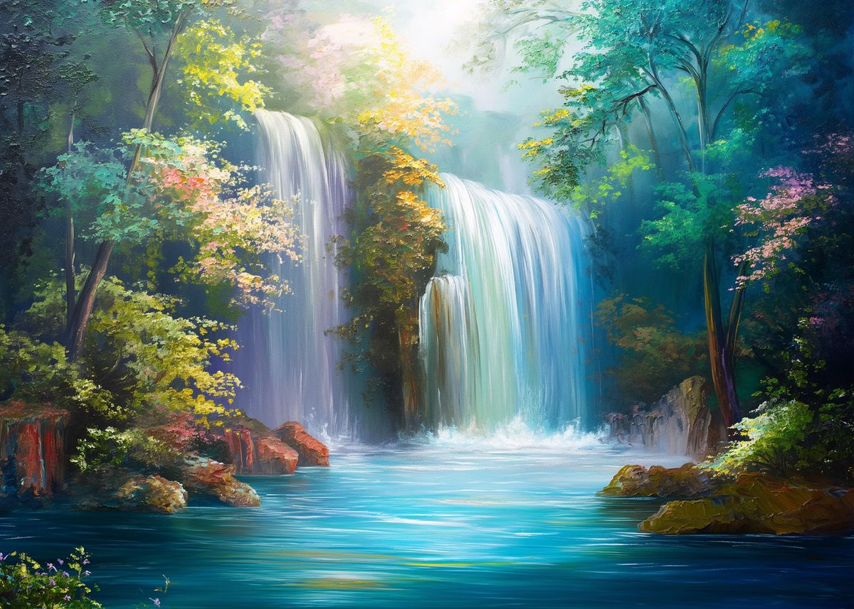 'beautiful waterfall' Poster, picture, metal print, paint by ...