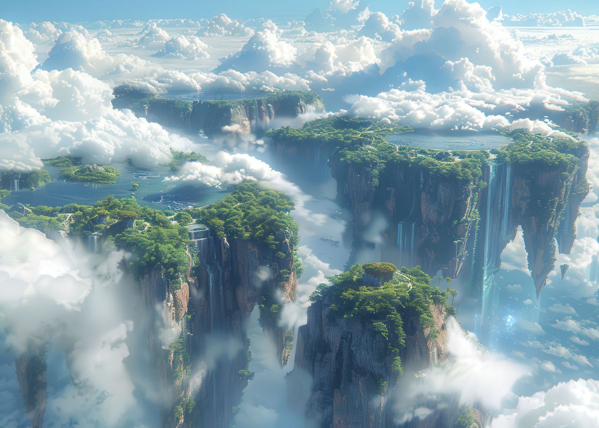 'Mystical floating mountain' Poster, picture, metal print, paint by ...