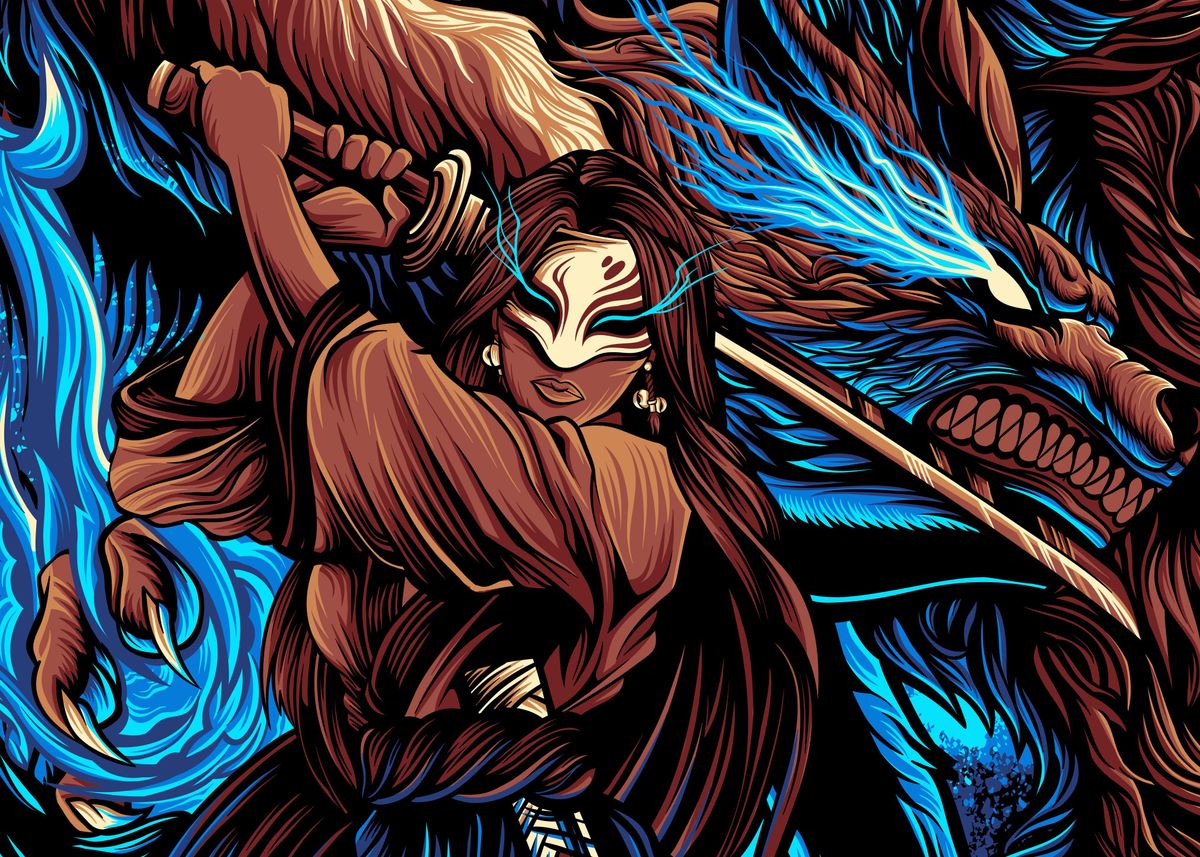 'kyubi girl samurai' Poster, picture, metal print, paint by Ouval ...