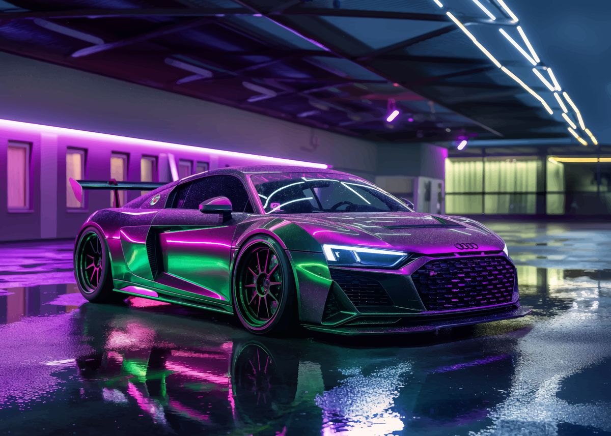 'Cyberpunk Audi R8 Neon' Poster, picture, metal print, paint by Anima ...