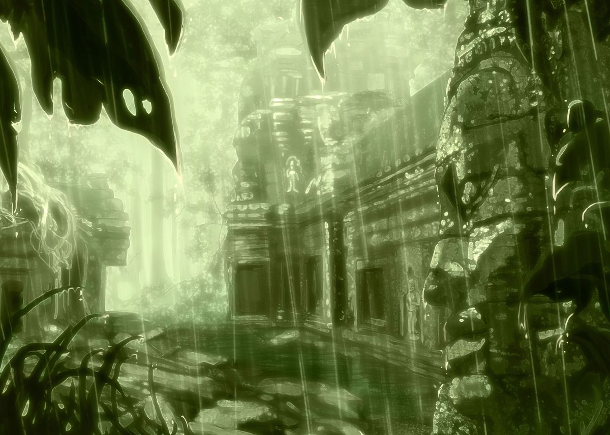 'Ruins in the Rain' Poster, picture, metal print, paint by Eva Nev ...