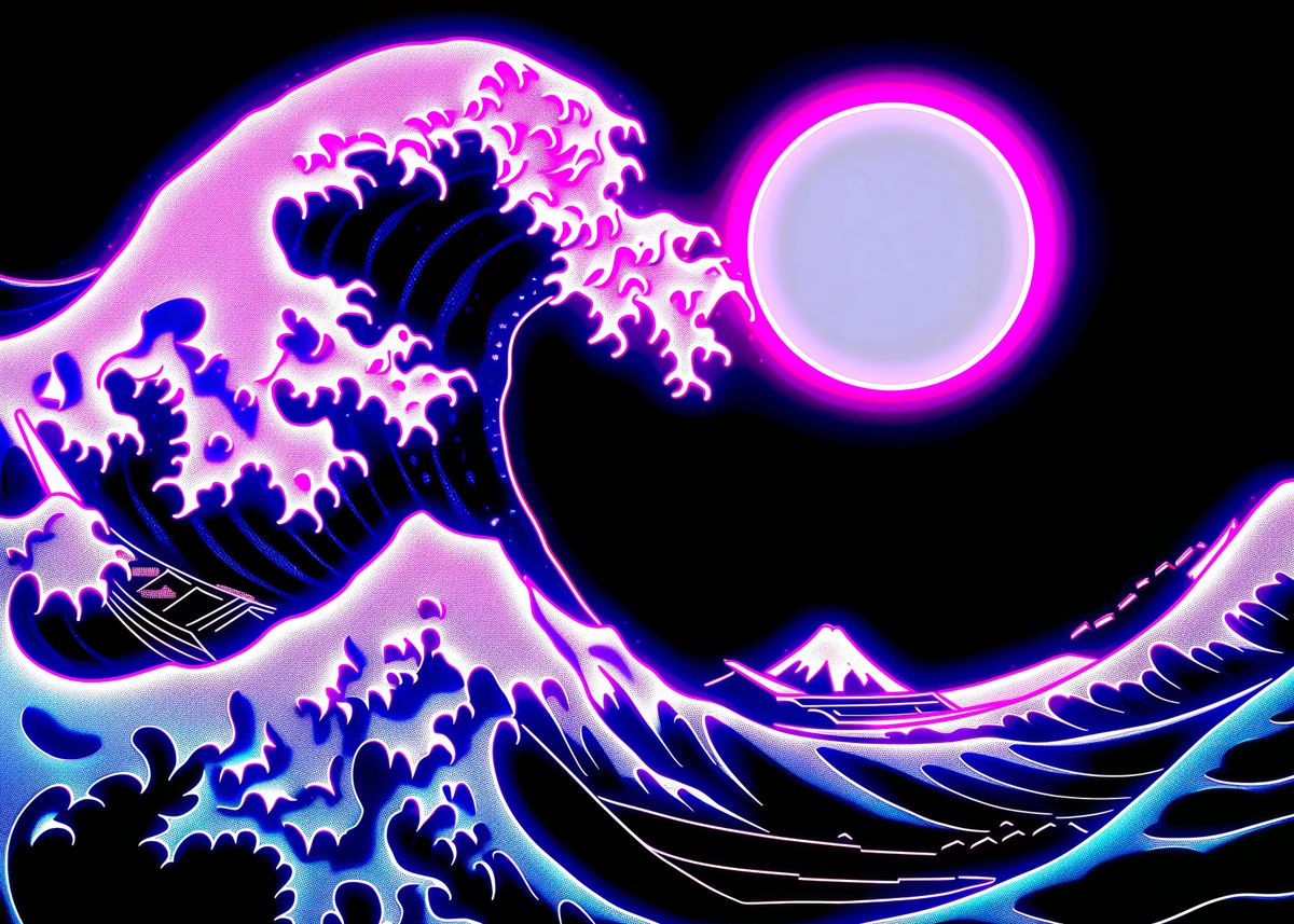 'Neon Japan wave ' Poster, picture, metal print, paint by Simon Darren ...
