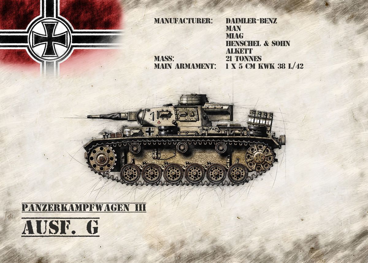 'Panzerkampfwagen III G' Poster, picture, metal print, paint by ...