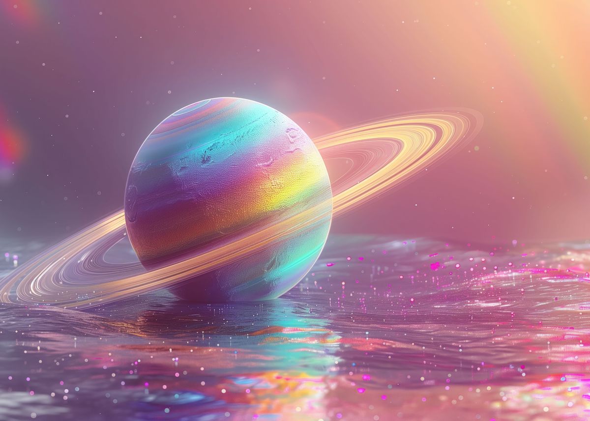 'Planet Saturn Colorful' Poster, picture, metal print, paint by ...
