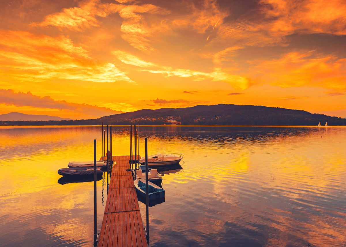 'Summer sunset over lake' Poster, picture, metal print, paint by ...