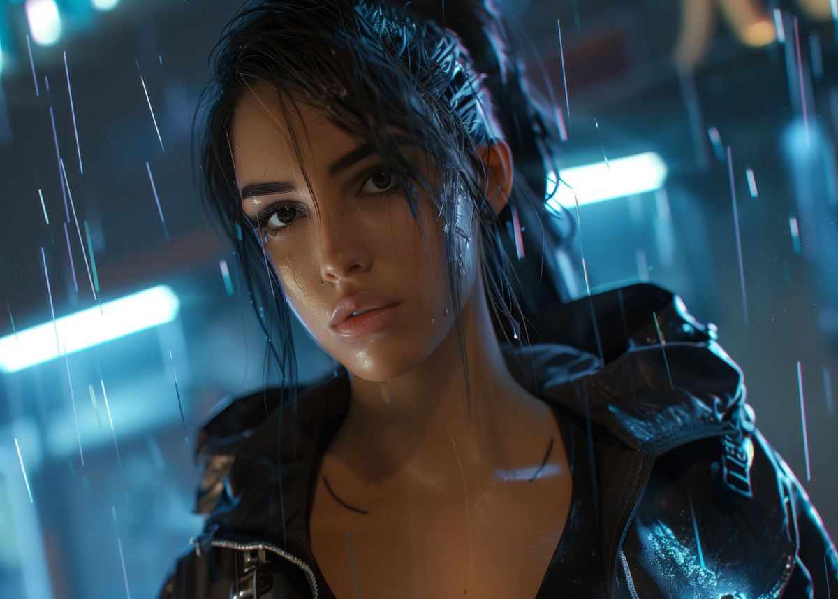 'Neon Rain' Poster, picture, metal print, paint by DArtistryHub | Displate