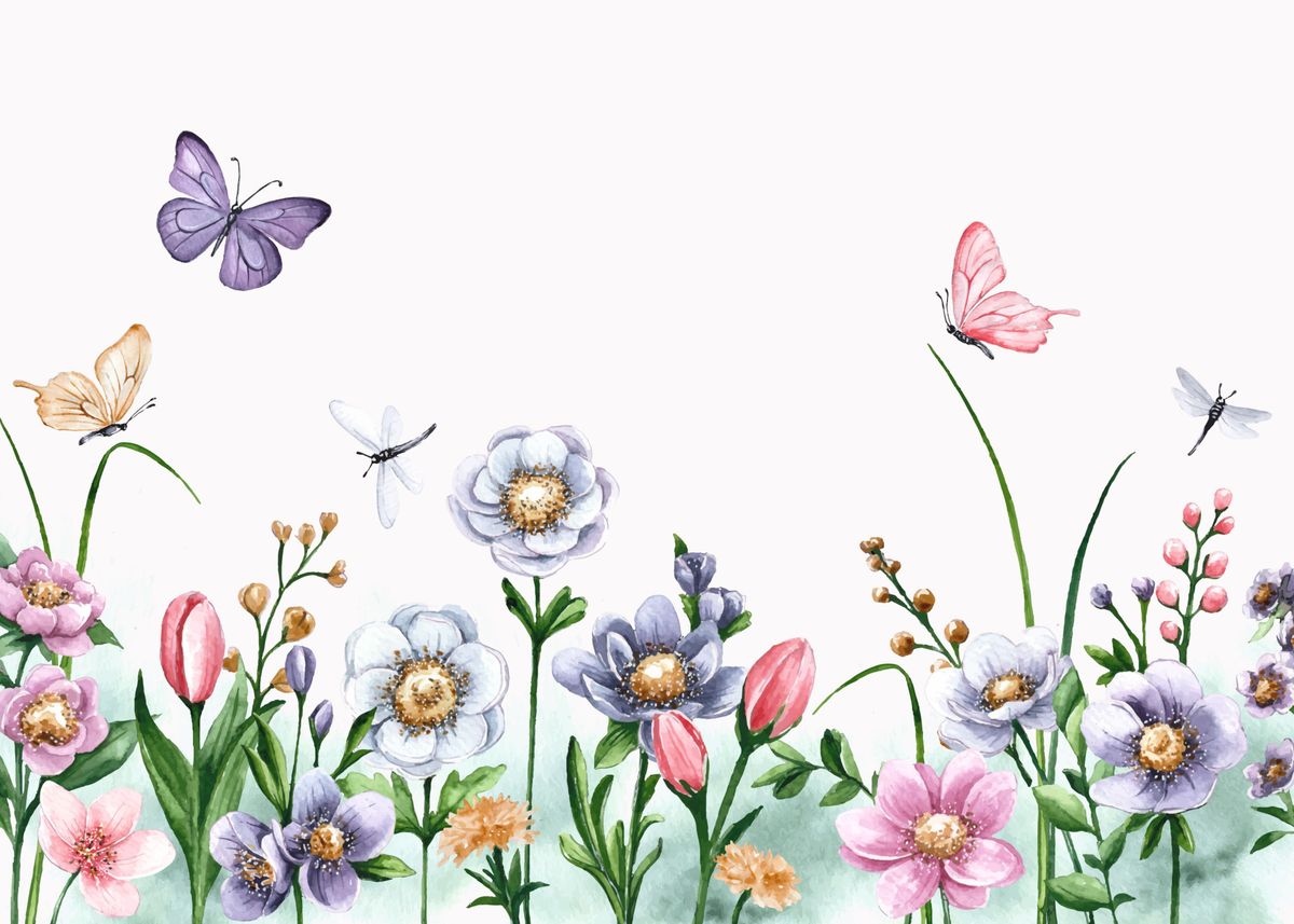 'Flowers and Butterflies' Poster, picture, metal print, paint by ...