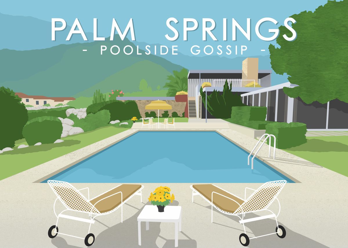 'palm springs pool gossip' Poster, picture, metal print, paint by ...