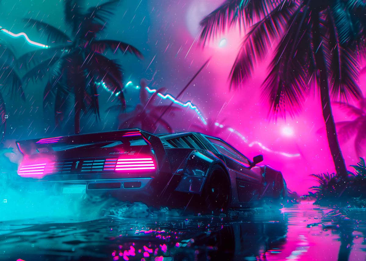 'Retro Synthwave Lambo' Poster, picture, metal print, paint by The ...