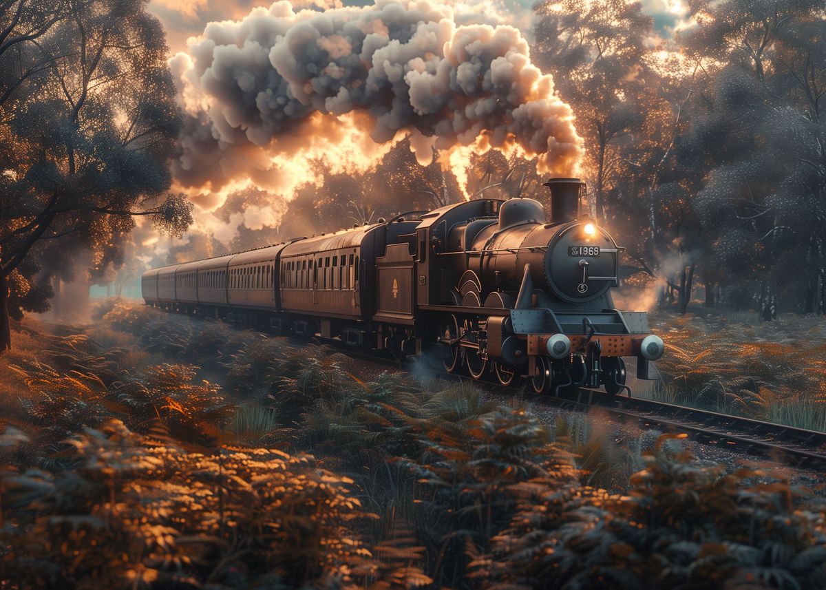 'Steam Train' Poster, picture, metal print, paint by Wael Addoul | Displate