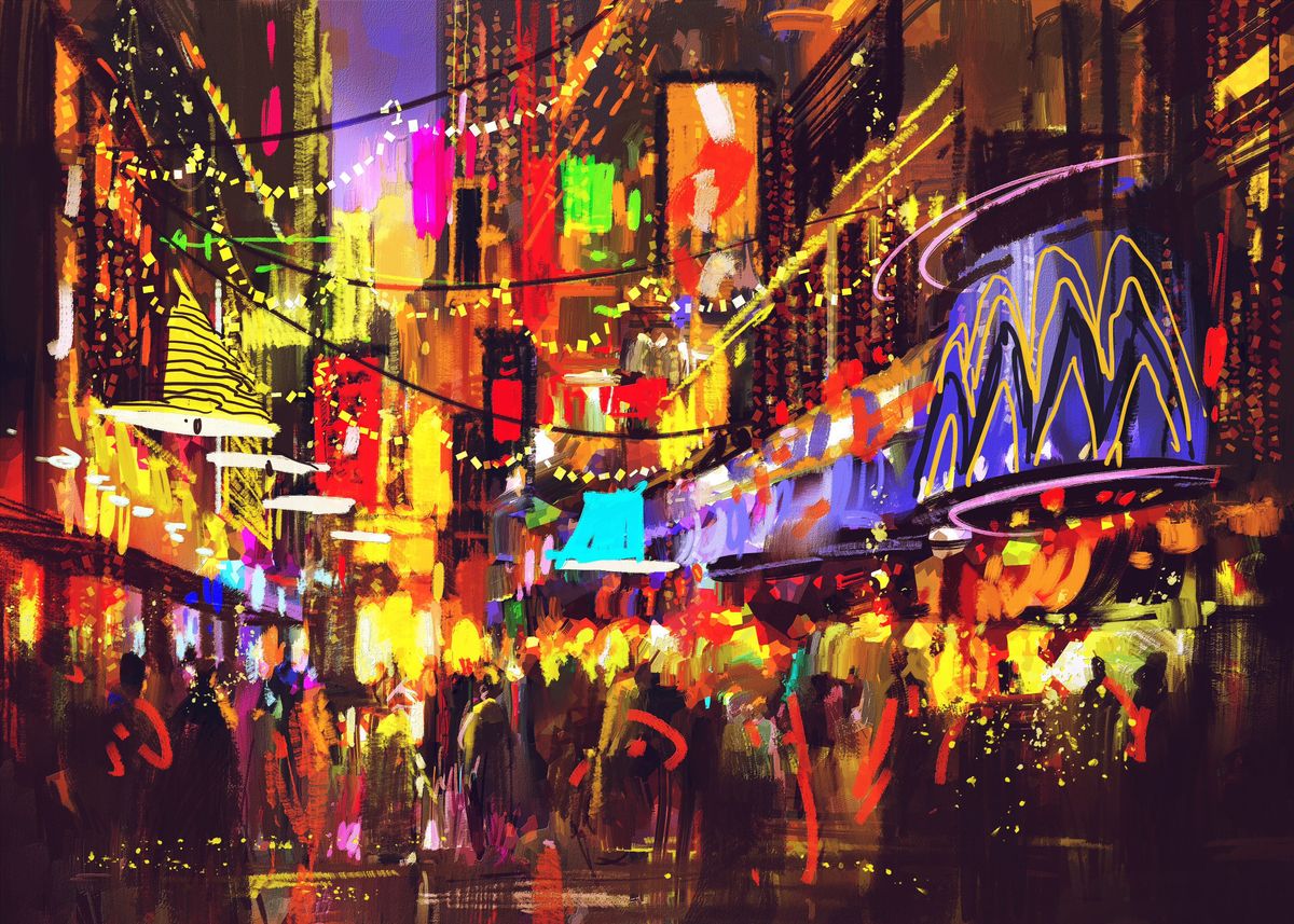 'Artistic Nightlife scenic' Poster, picture, metal print, paint by ...