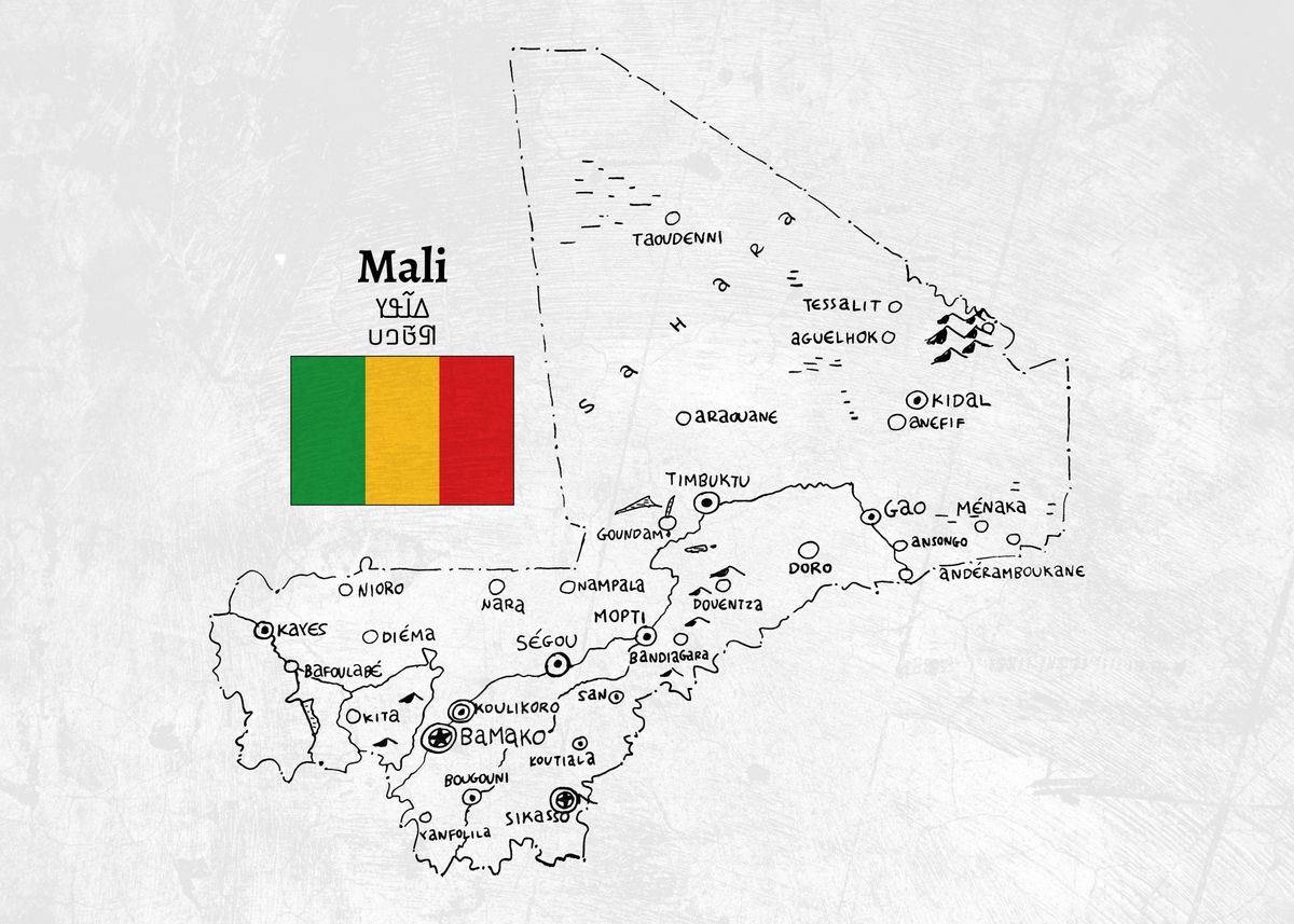 'Handdrawn Map of Mali' Poster, picture, metal print, paint by Angelos ...