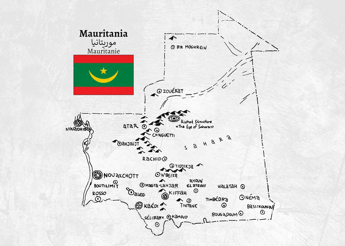 'Handdrawn Mauritania Map' Poster, picture, metal print, paint by ...