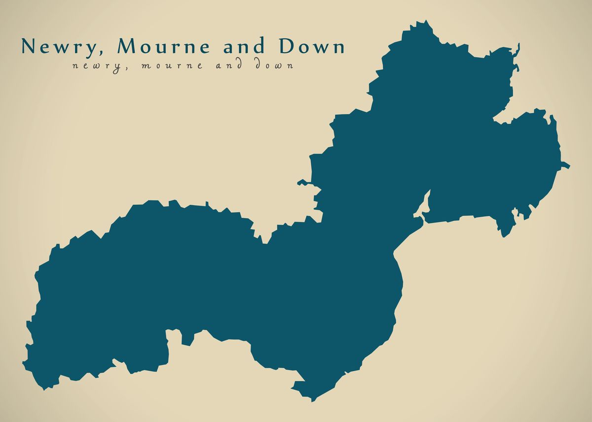 'Newry Mourne and Down Map' Poster, picture, metal print, paint by Ingo ...