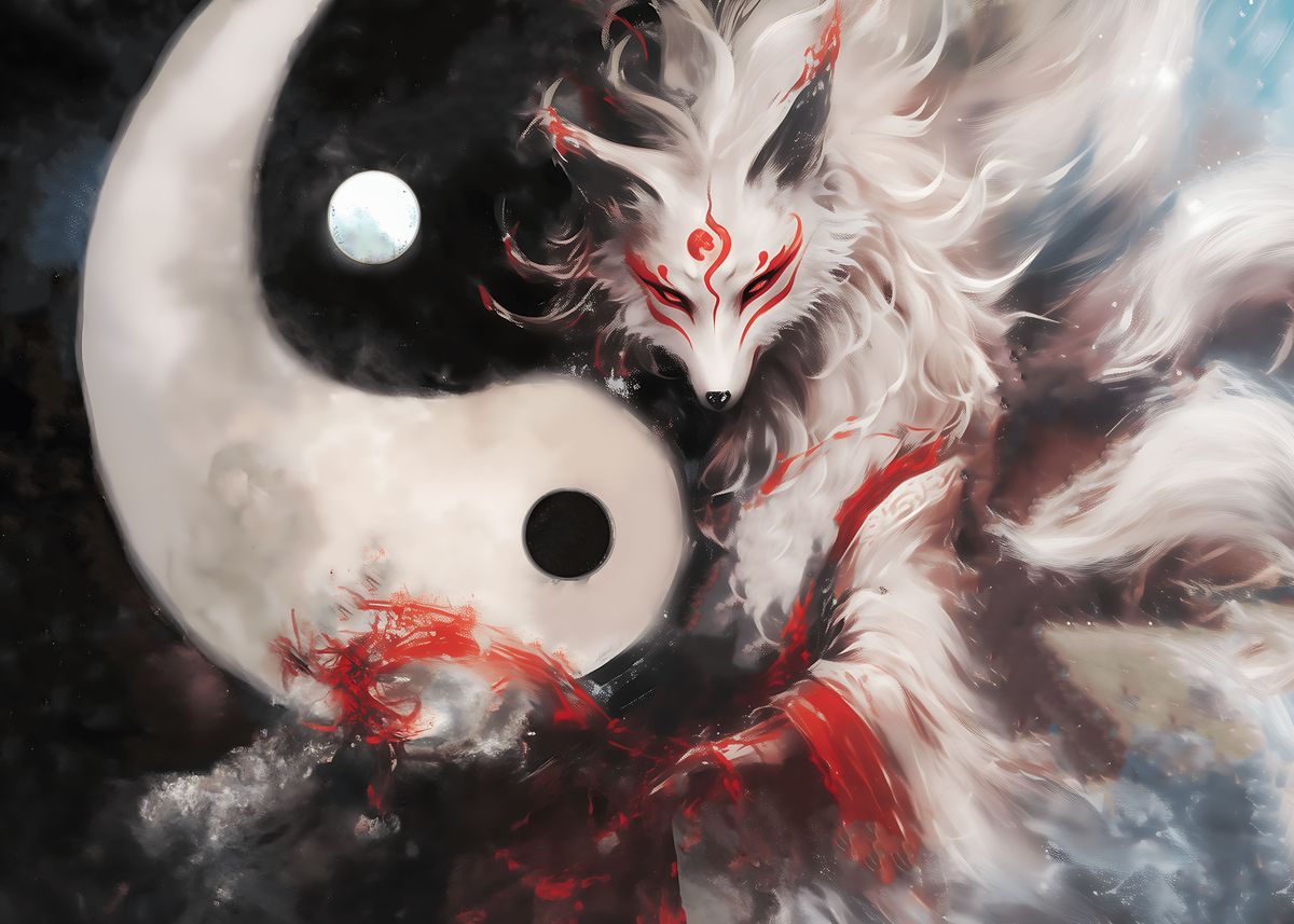 'Kitsune Yin and Yang' Poster, picture, metal print, paint by ...