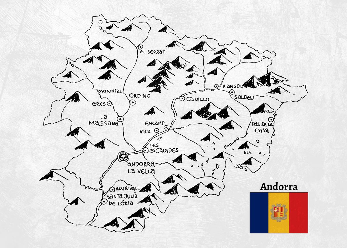 'Handdrawn Map of Andorra' Poster, picture, metal print, paint by ...