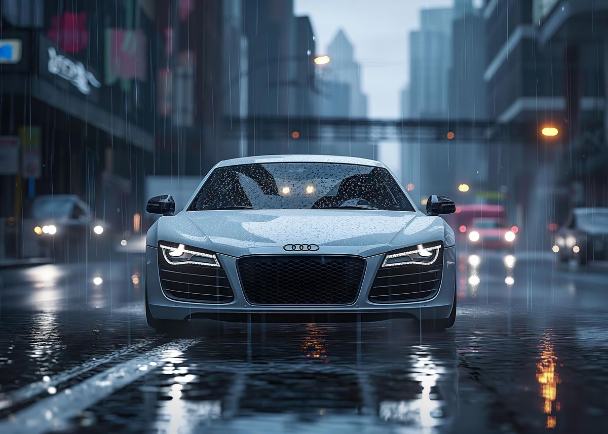 'Audi R8 in heavy rain' Poster, picture, metal print, paint by Roman ...