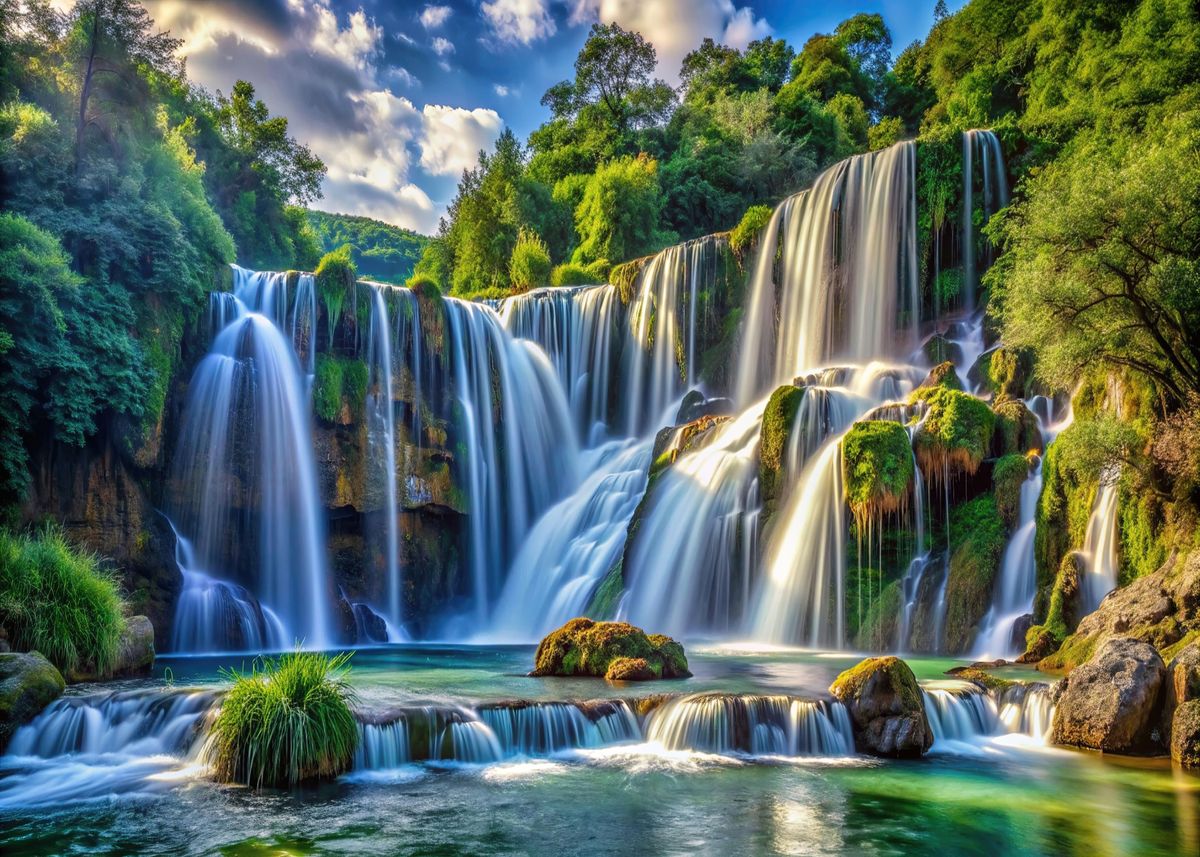 'Waterfall in Forest Nature' Poster, picture, metal print, paint by Max ...