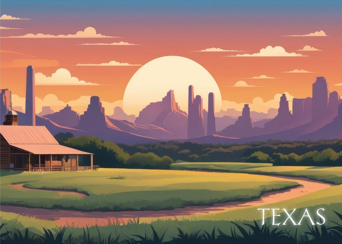 'Sunset in Texas' Poster, picture, metal print, paint by nz wrks | Displate
