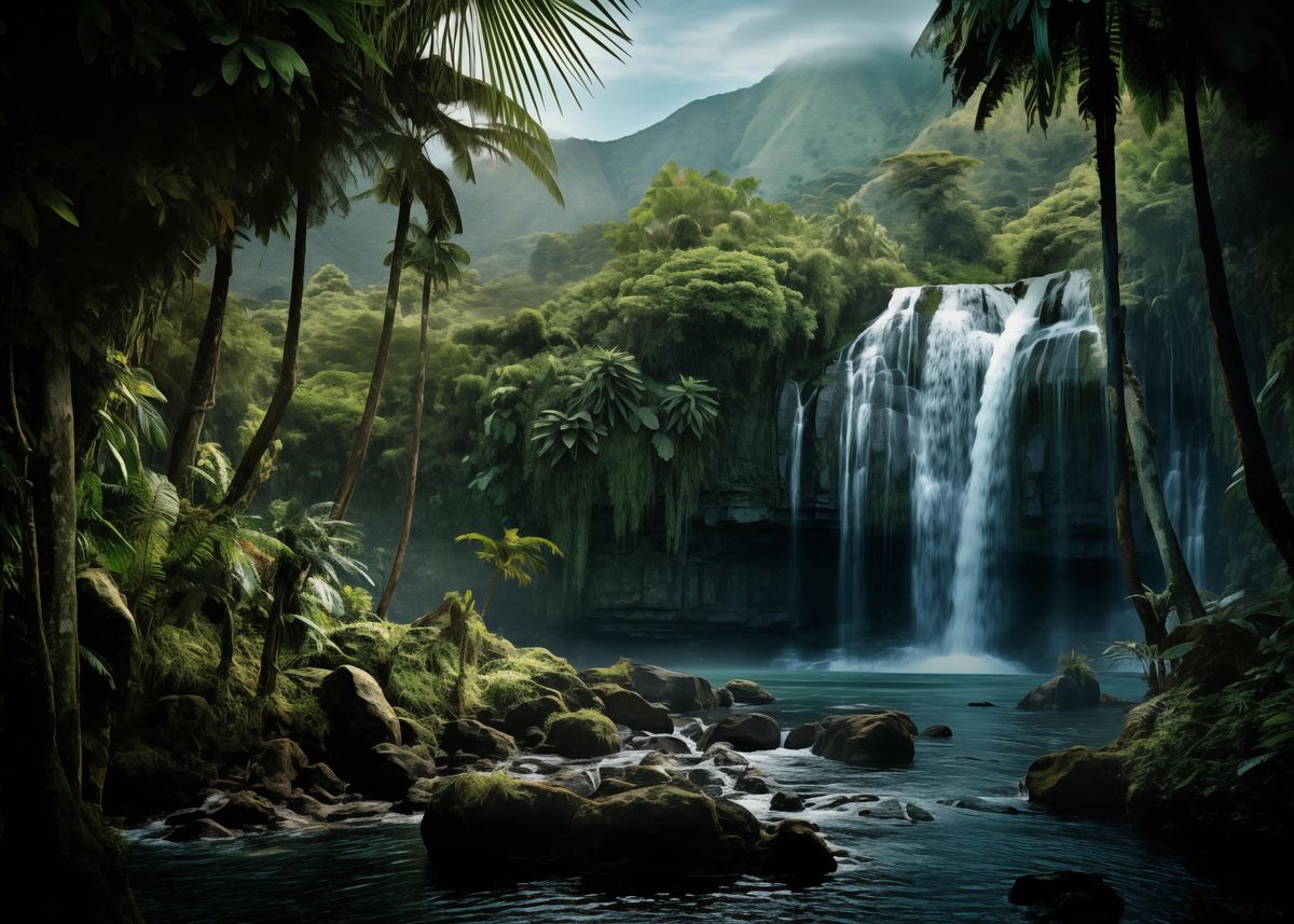 'Waterfall in Forest Nature' Poster, picture, metal print, paint by HD ...