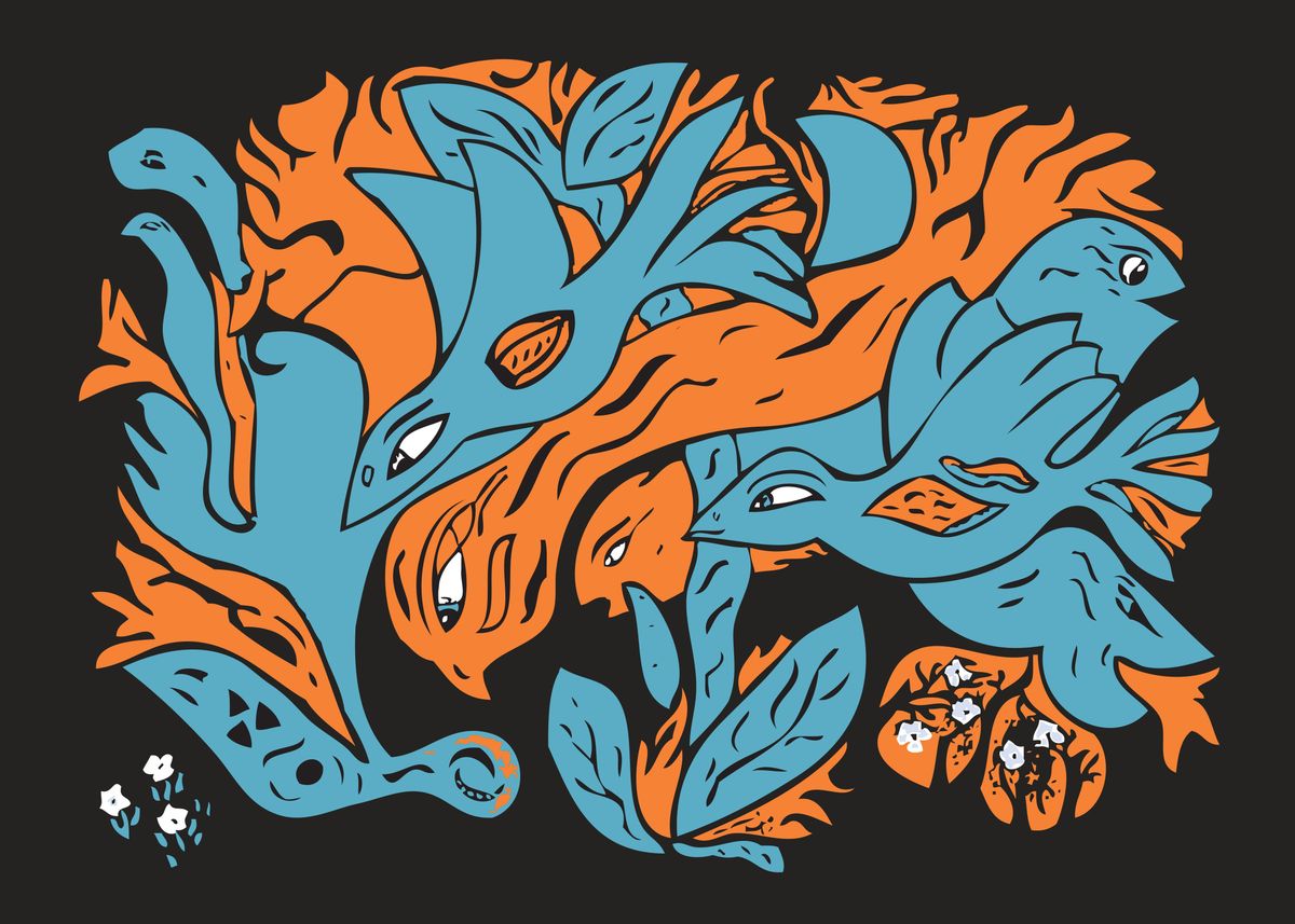 'Intertwined Birds' Poster, picture, metal print, paint by TroWahl Art ...