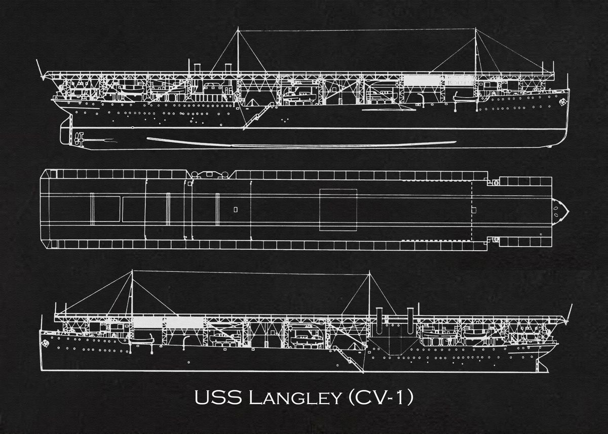 'USS Langley CV1' Poster, picture, metal print, paint by Blueprint ...